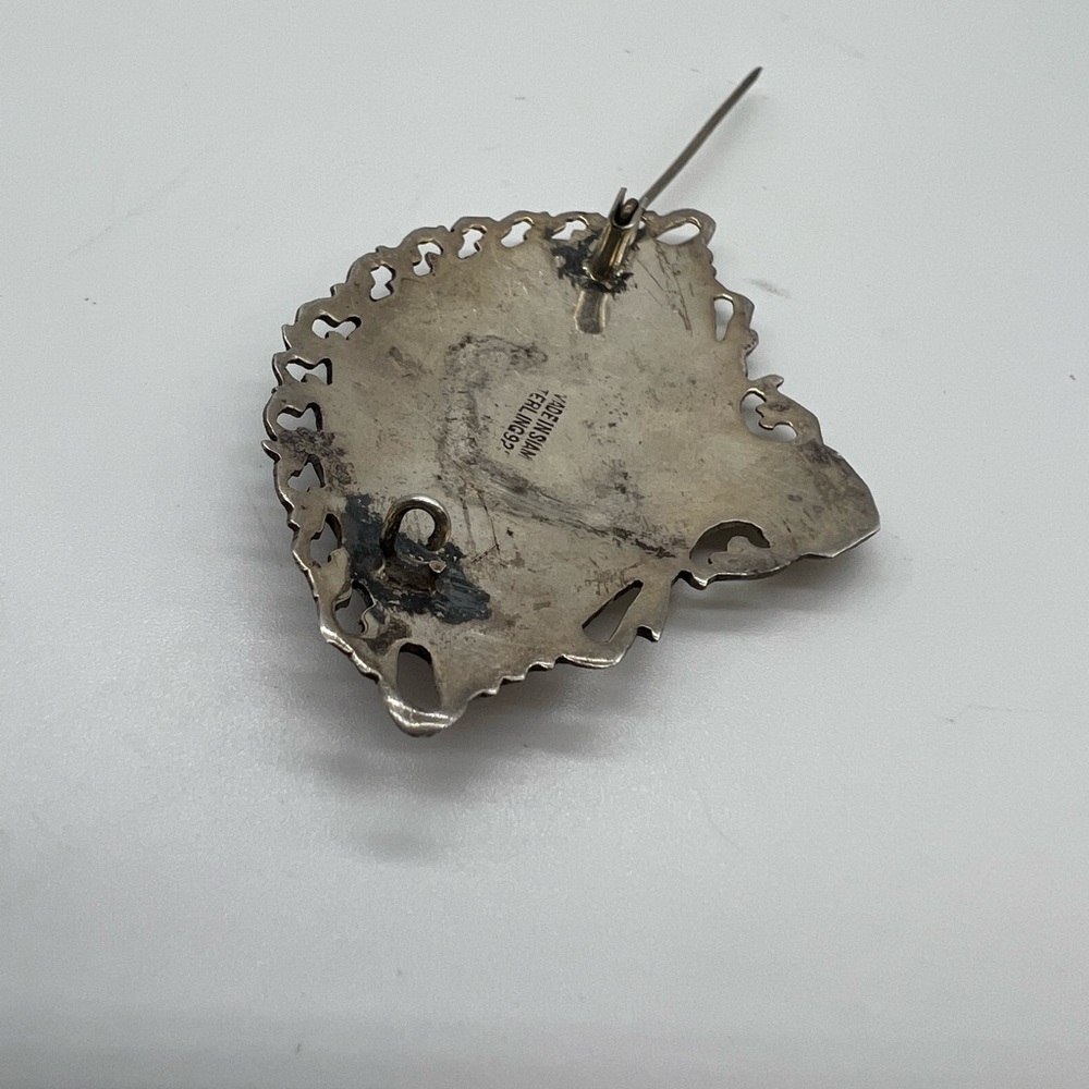 Vintage Siam Sterling Fan Brooch - Gem